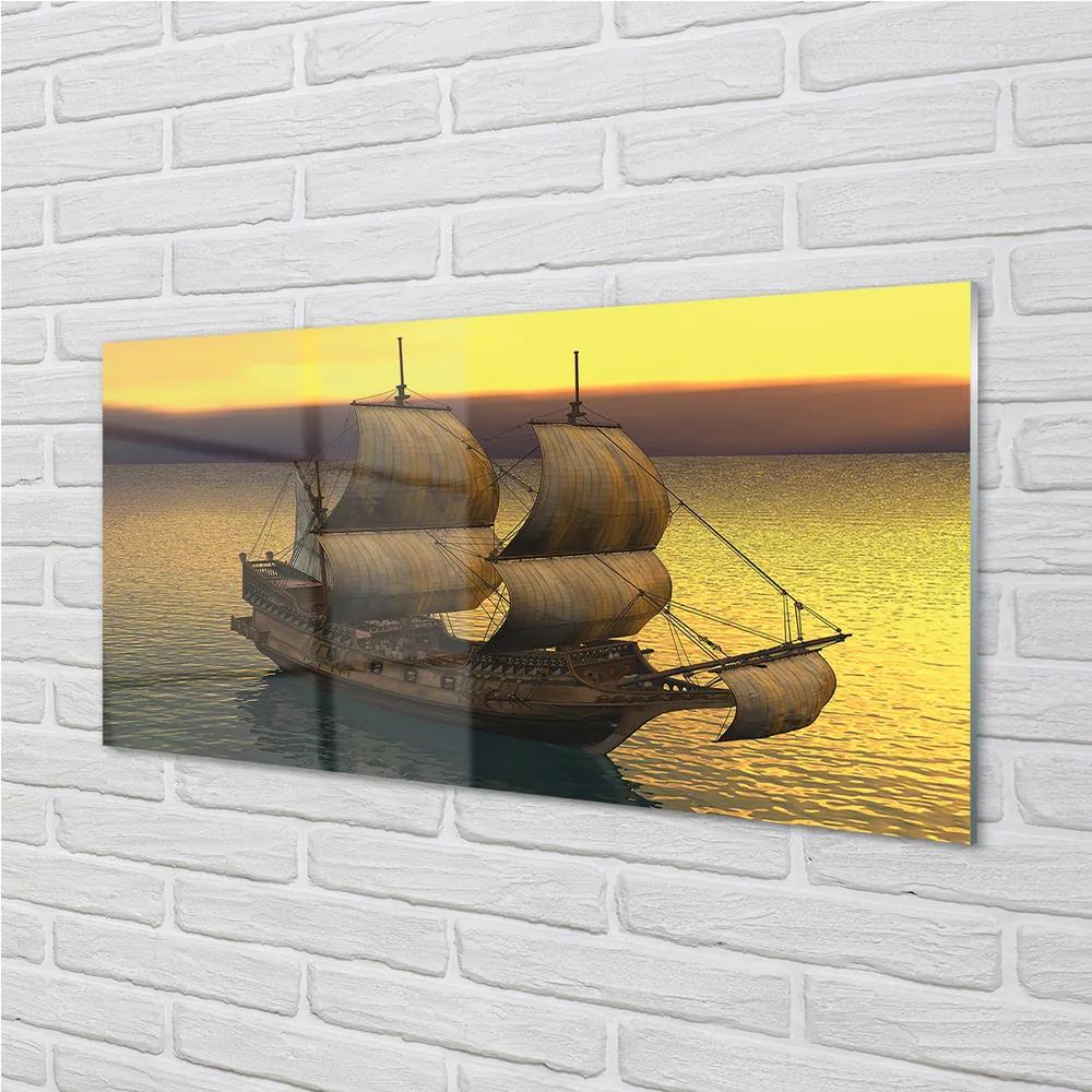 akrylový obraz Yellow sky ship sea 140x70 cm
