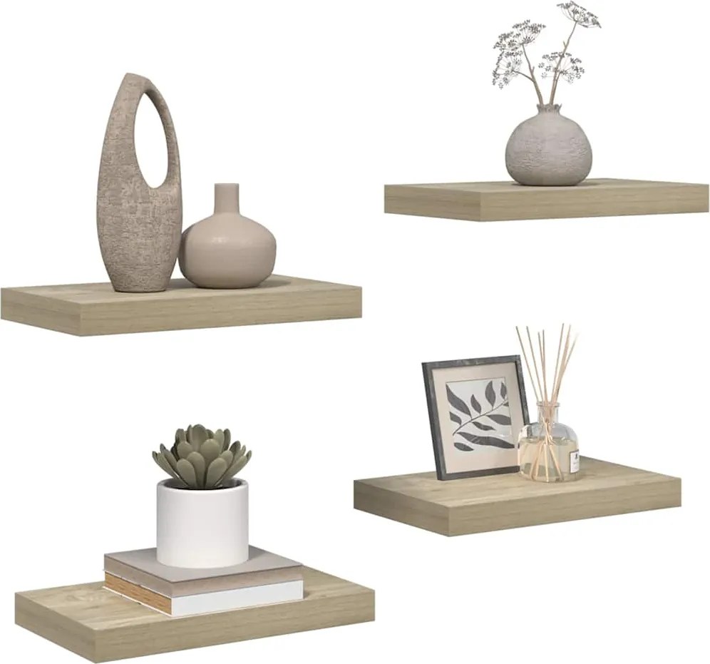 Plovoucí nástěnné police 4 ks dub 40 x 23,5 x 3,8 cm MDF 323870