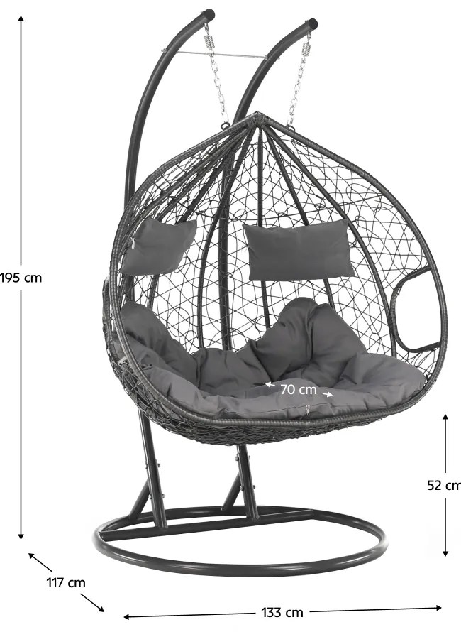 Kondela Závěsné dvojkřeslo, šedá, DALVEA 2 NEW