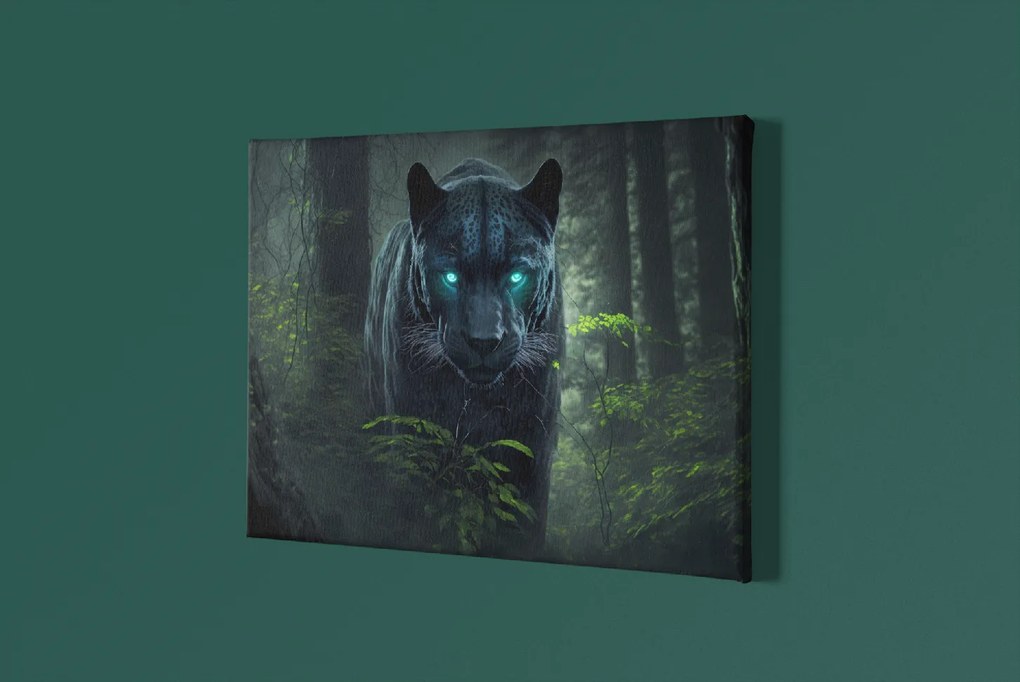 Obraz na plátně - Černý panter (puma) v lese FeelHappy.cz Velikost obrazu: 120 x 80 cm