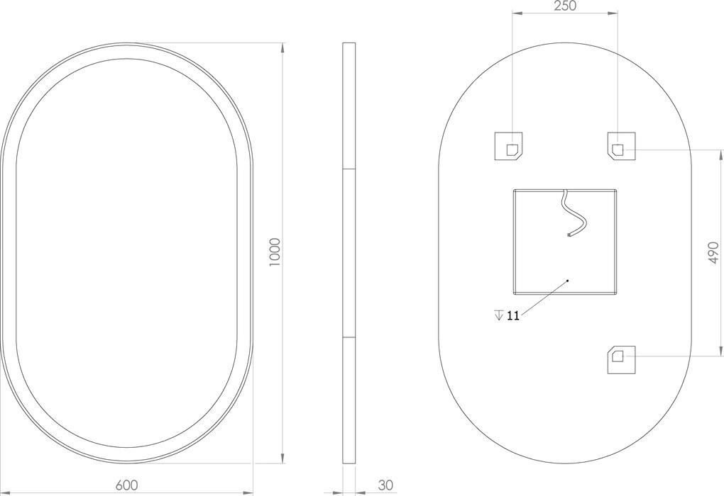Sapho Sapho, PARGA oválné zrcadlo s LED osvětlením 60x100 cm, PG600