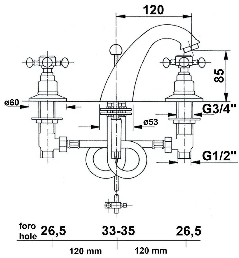 Sapho Antea 3026 umyvadlová tříprvková baterie stojánková kohoutková bronz