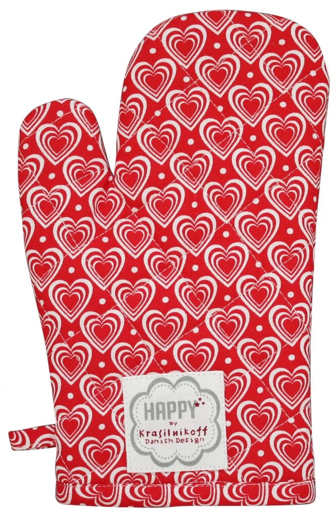 Krasilnikoff Chňapka Hearts Red, červená barva, textil