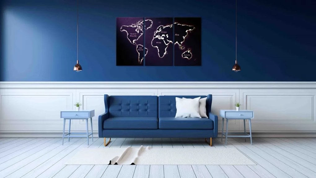 Třídílný obraz mapa Purple Velikost (šířka x výška): 90x70 cm