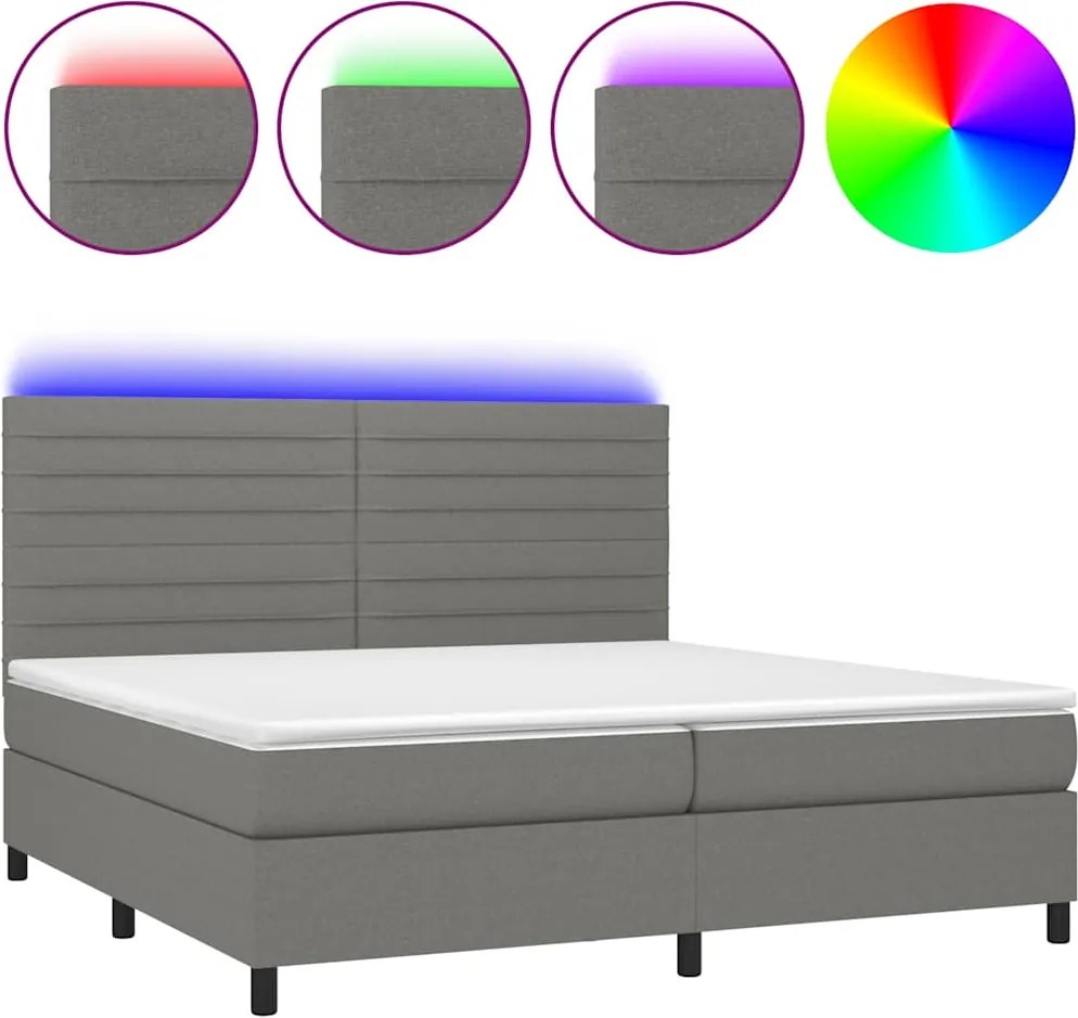 Box spring postel s matrací a LED tmavě šedá 200x200 cm textil 3134982