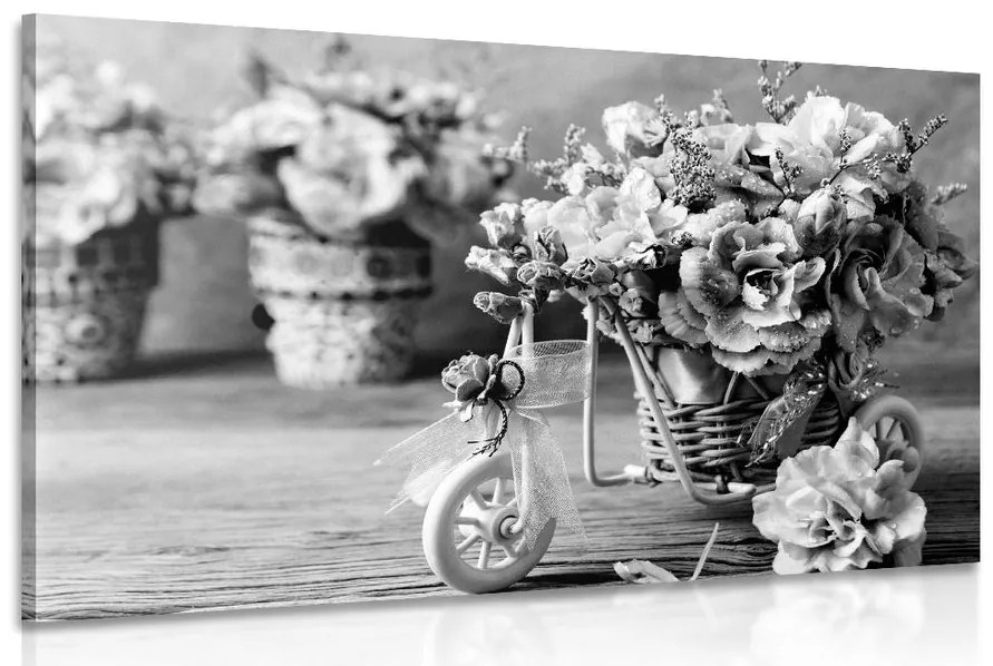 Obraz romantický karafiát ve vintage nádechu v černobílém provedení - 90x60