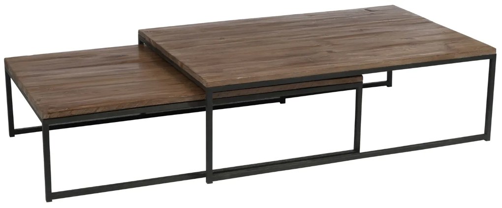 OnaDnes -20% Set dvou hnědých dřevěných konferenčních stolků J-line Conrad 120x120 / 72x80 cm