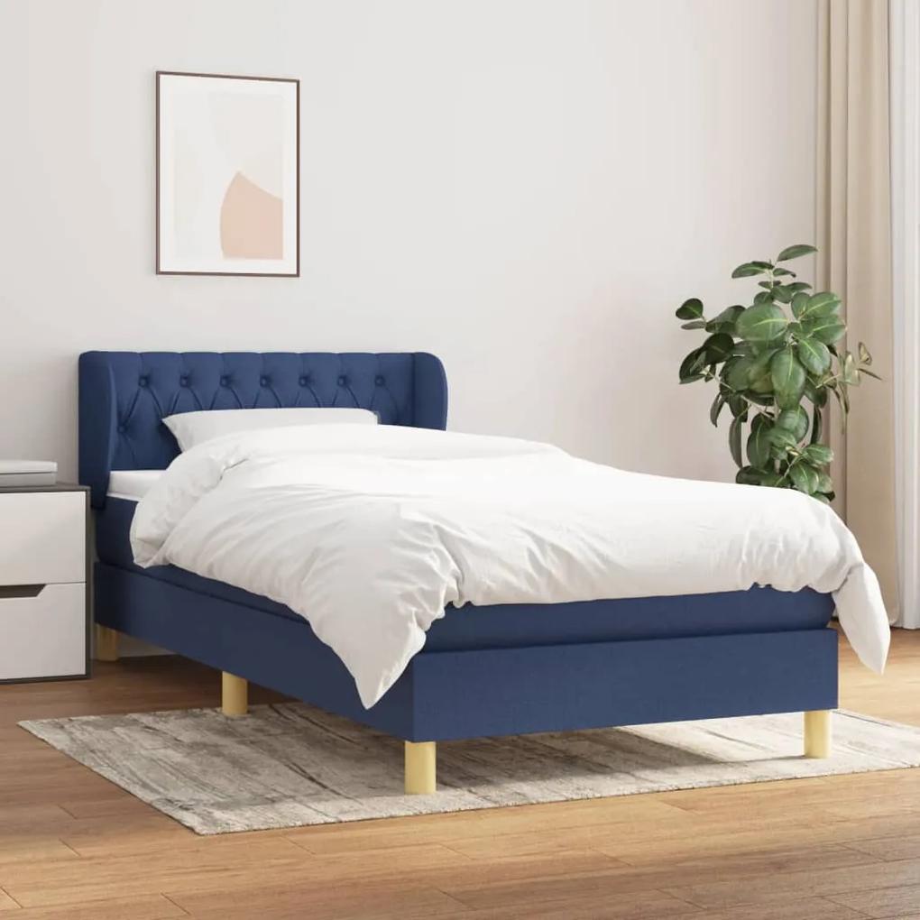 Box spring postel s matrací modrá 90x200 cm textil,  3127019