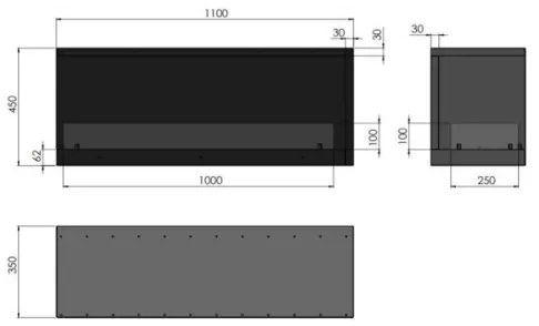 InFire - Rohový BIO krb 110x45 cm 3kW černá