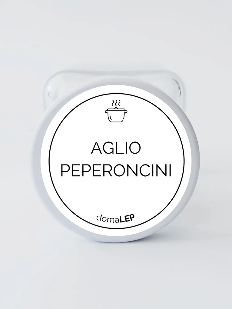 Samolepka na kořenky AGLIO PEPERONCINI bílá 5 cm základní písmo