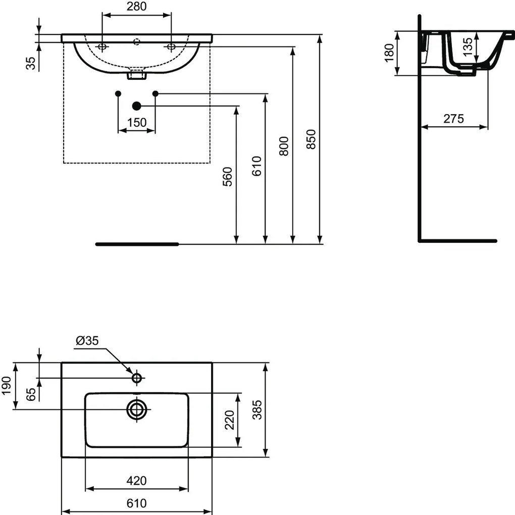 Ideal Standard i.life S - Nábytkové umyvadlo 610x385 mm, bílá T459001