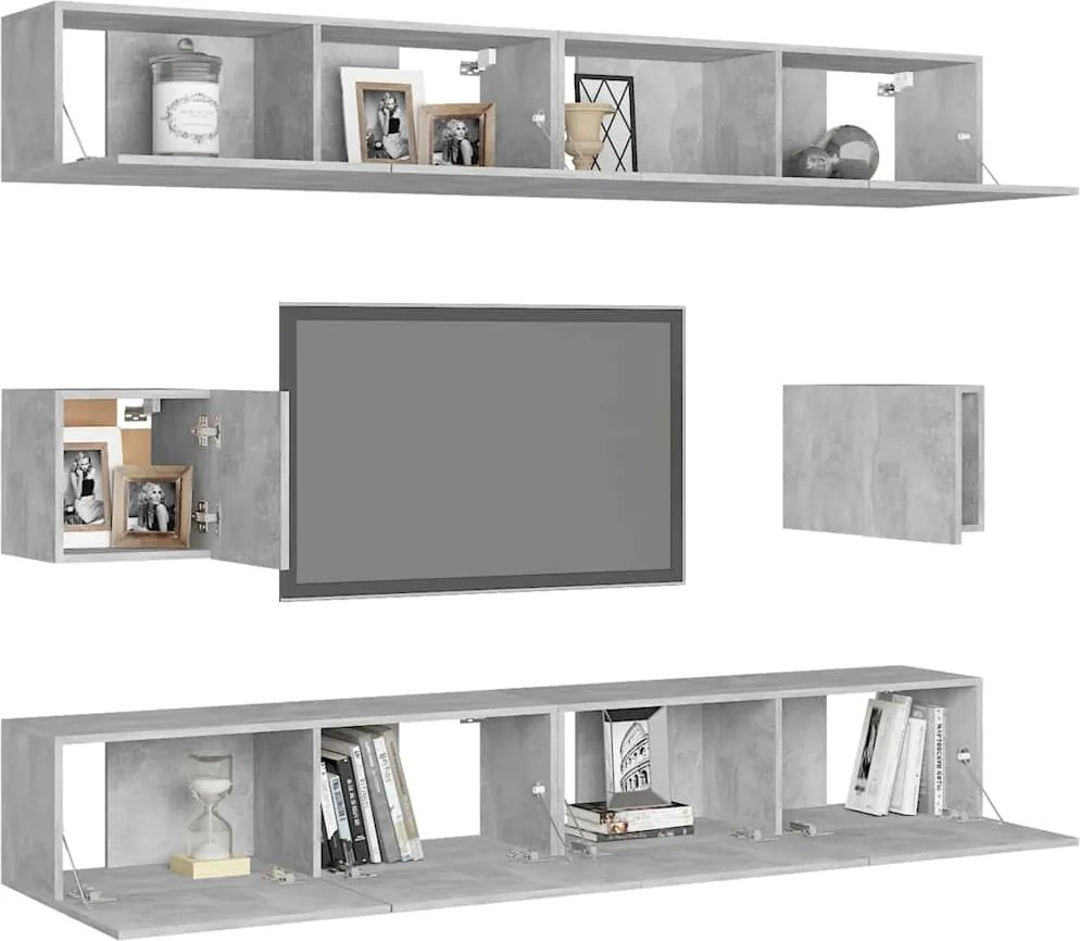 6dílný set TV skříněk betonově šedý kompozitní dřevo 3079104