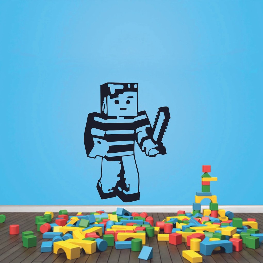Samolepka na zeď - Minecraft postavička s mečem (43x60 cm) - PopyDesign