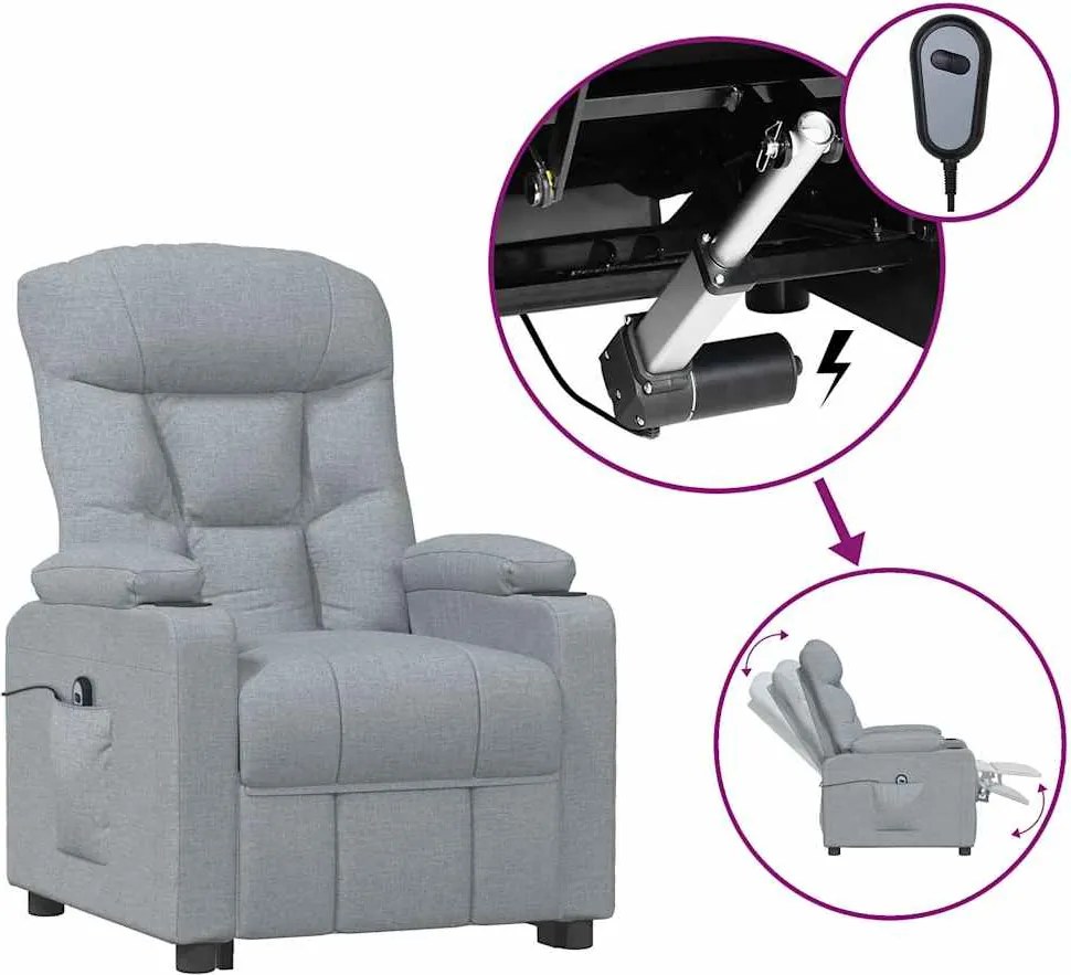 Elektrické polohovací křeslo světle šedé textil 3098815