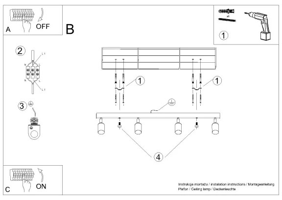 Sollux SL.1387 - Bodové svítidlo WINX 4xGU10/10W/230V černá/zlatá
