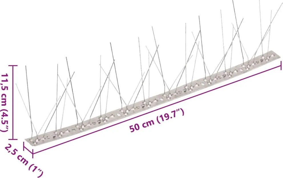 vidaXL 5řadové nerezové hroty proti ptákům a holubům sada 20 ks 10 m [149133]