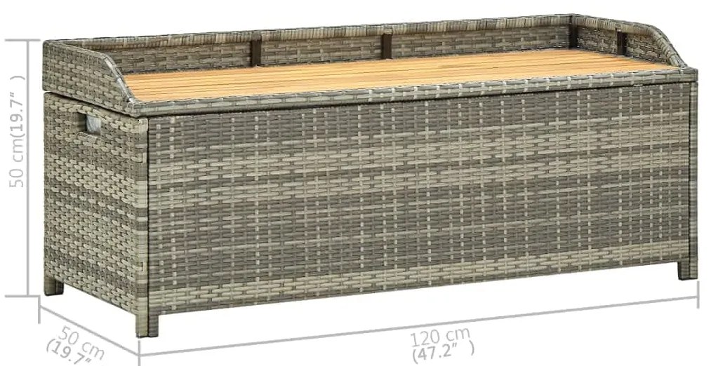 vidaXL Marketos Zahradní lavice s úložným prostorem 120 cm polyratan šedá