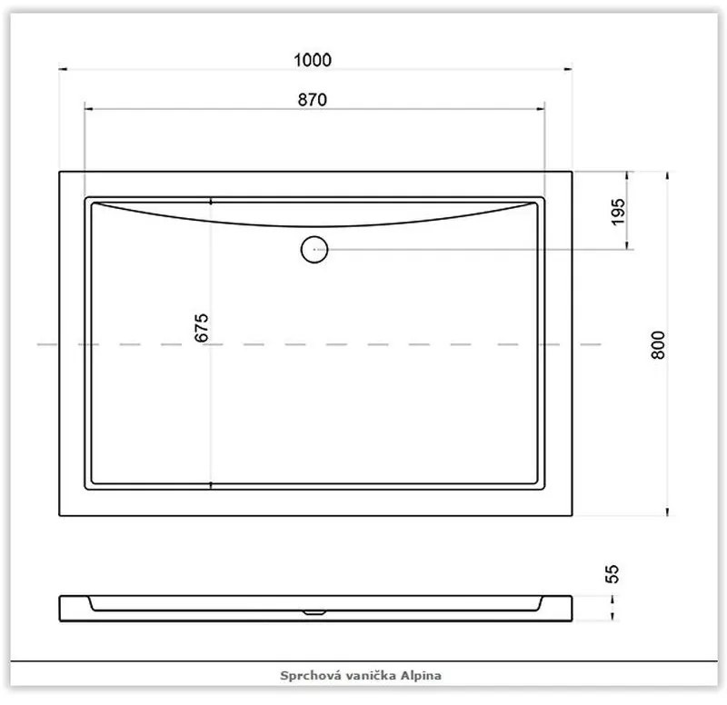 BESCO ALPINA STONE EFFECT, obdélníková sprchová vanička Rozměr A - 100 cm, Rozměr B - 80 cm, Rozměr C - 5.5 cm OLBVANACALP108S