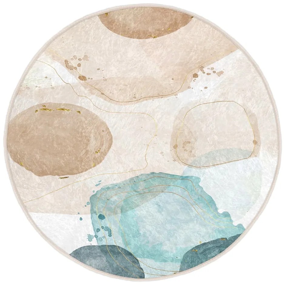 Modro-béžový pratelný kulatý koberec ø 120 cm Puddle – Mila Home