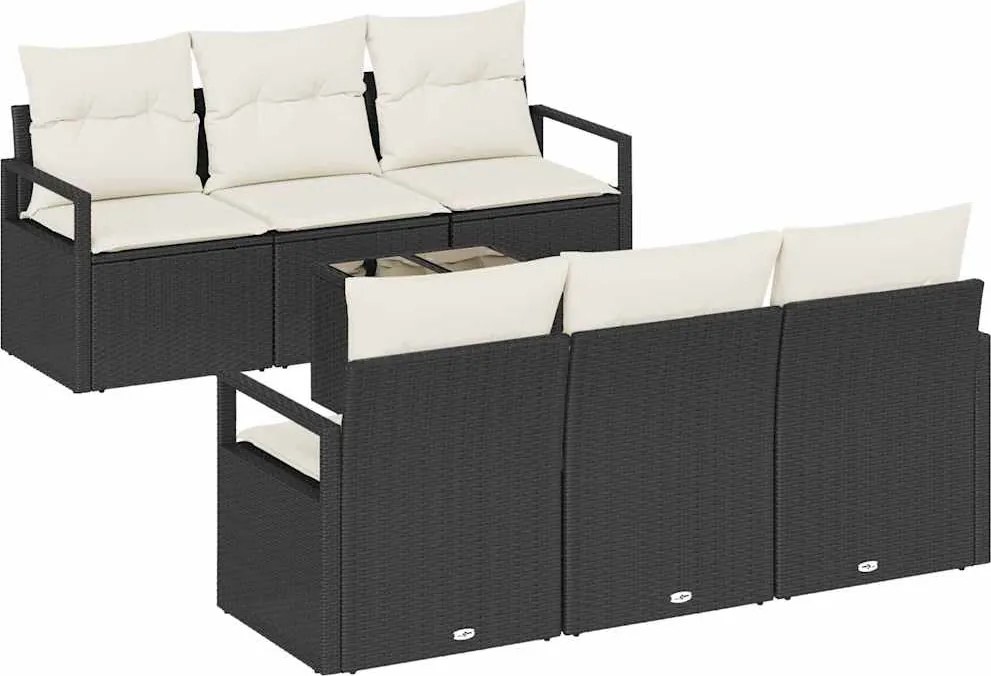 Set pohovek 7 ks 6-Počet míst Černá a krémová polyratan 3346267
