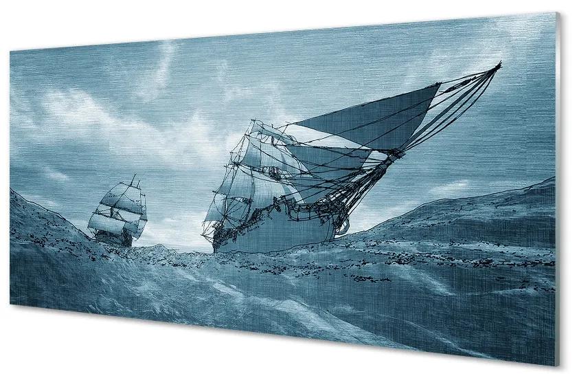 Obraz na skle Moře bouře nebe loď 120x60 cm