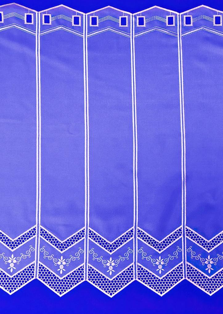 Olzatex voálová vitrážová záclona V416 vyšívané mřížka s květy, s bordurou, bílá, výška 45cm (v metráži)