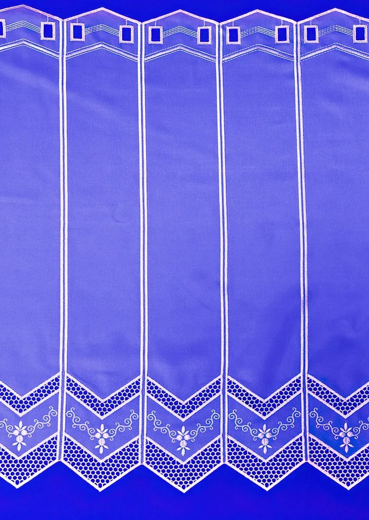 Olzatex voálová vitrážová záclona V416 vyšívané mřížka s květy, s bordurou, bílá, výška 70m (v metráži)