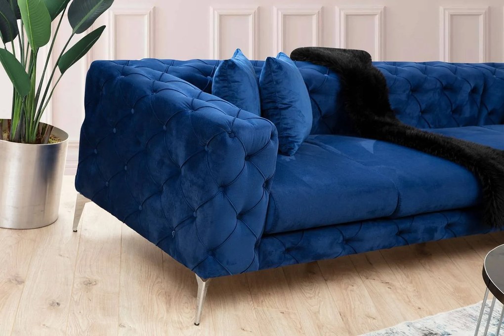 Designová rohová sedačka Rococo modrá - levá
