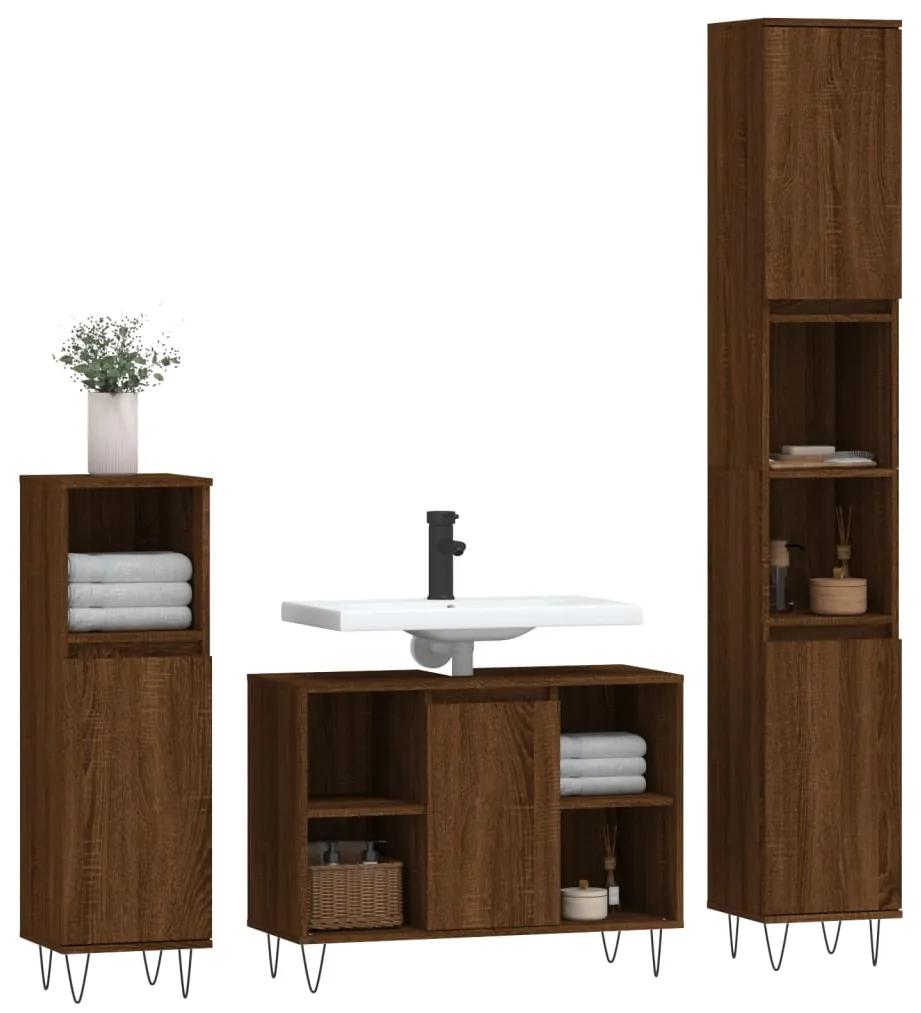 3dílný set koupelnového nábytku hnědý dub kompozitní dřevo,  3190306