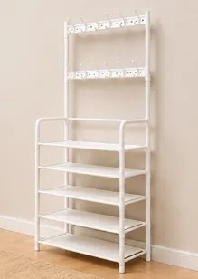 věšák s botníkem, kov, 5 pater, 172x60x26 cm, bílá, Dekorino TK20260001