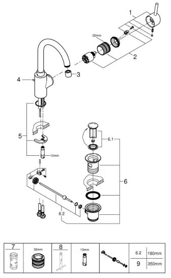 GROHE 32629002 - Umyvadlová baterie CONCETTO velikost L lesklý chrom