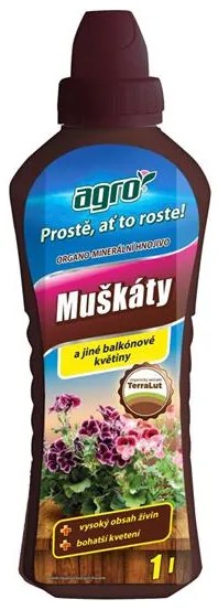 Hnojivo pro muškáty,pelargonie a balkónové květiny AGRO OM 1l
