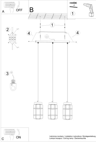 Sollux SL.1264 - Lustr na lanku GOTTO 3xE27/15W/230V černá