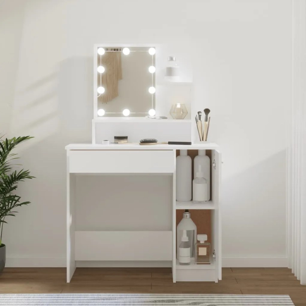 vidaXL Toaletní stolek s LED 86,5 x 35 x 136 cm [808813] Barva: bílá s vysokým leskem