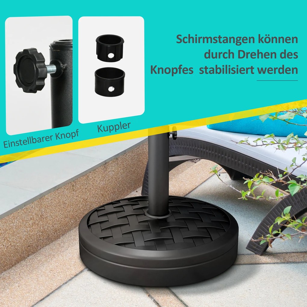 Outsunny Betonový stojan na slunečník 18 kg stojan na slunečník, kulatý držák na slunečník 32/38/48 mm černý