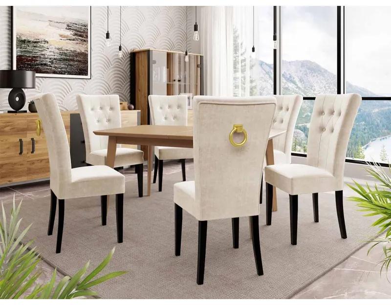 Rozkládací stůl 140x80 se 6 židlemi ST67, barva: černá, barva: bílá, Klepadlo: chrom, Potah: Magic Velvet 2217