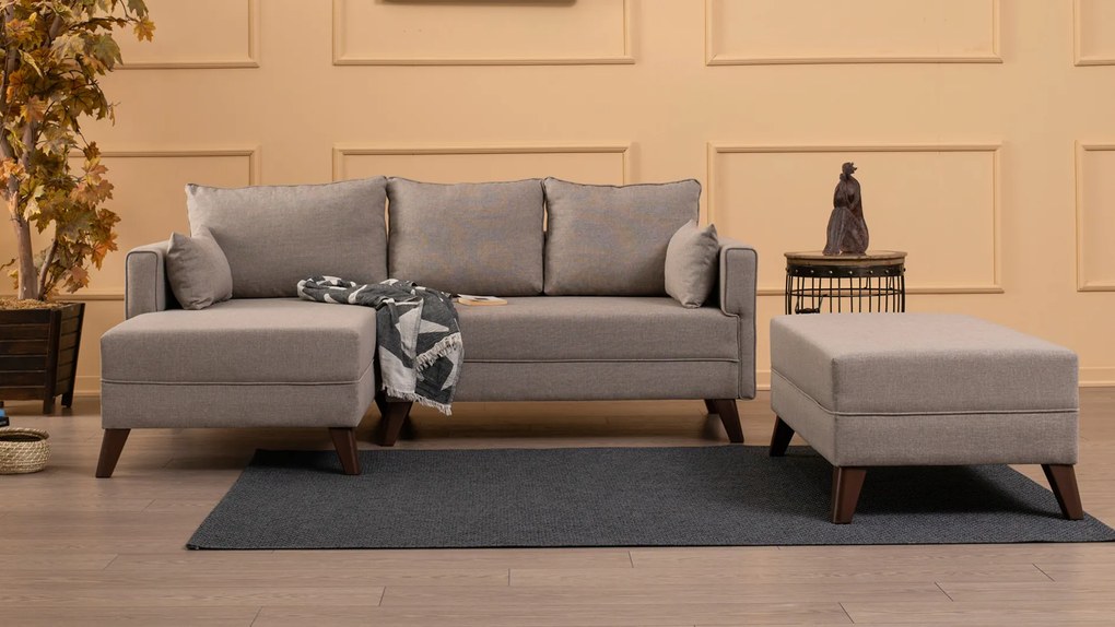 Hanah Home Dvoumístná pohovka BELLA krémová levá 205 cm s taburetem 825BLC1510