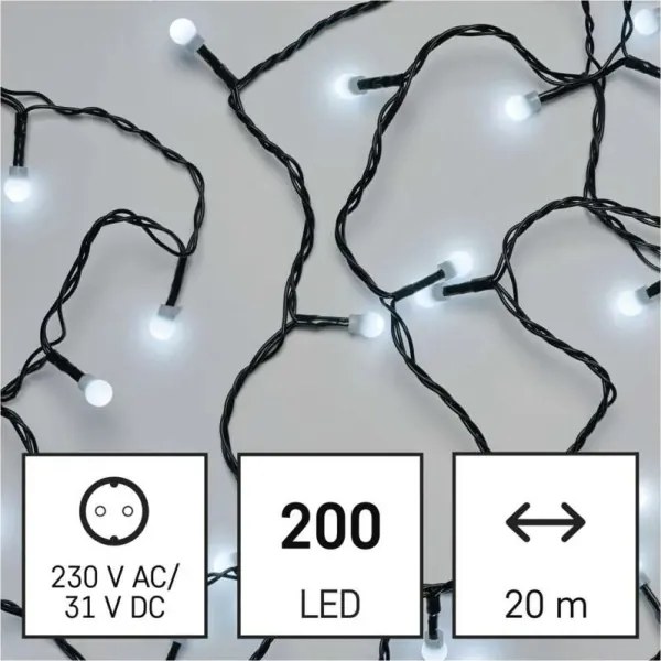LED Vánoční řetěz 200xLED/8 funkcí 20m IP44 studená bílá