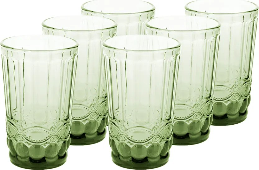 Sklenice na vodu, set 6 ks, 350 ml, zelená, vintage, FREGATA TYP 6