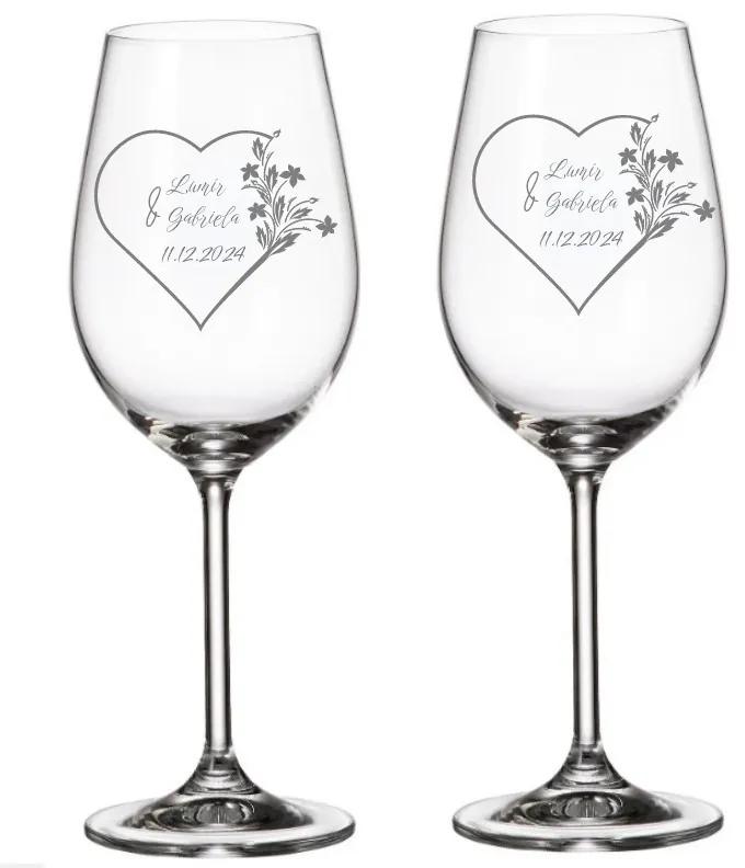 Dekorant svatby Svatební sklenice na bílé víno SRDÍČKO KVÍTÍ 350 ML 2KS