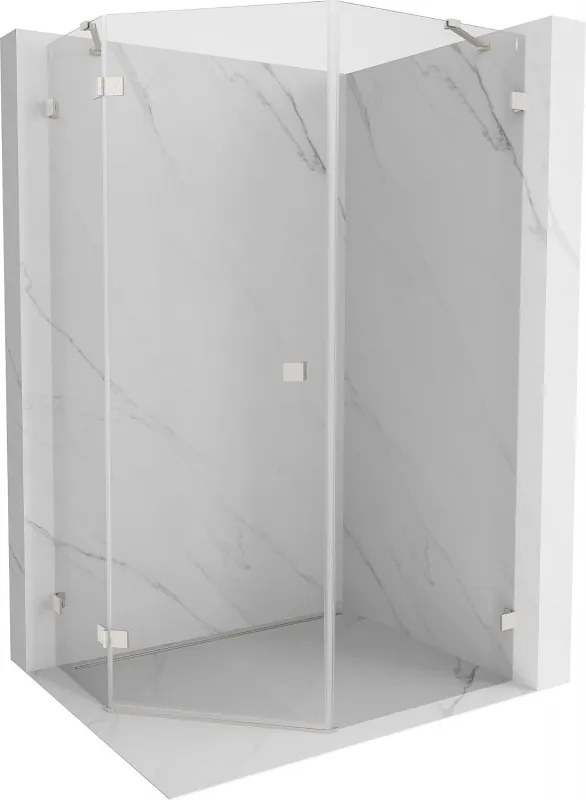 Mexen Lunar, pětiúhelníkový sprchový kout naklápěcí doleva 90 x 100 cm, 8mm čiré sklo, ocelový profil, 831-090L-100P-97-00-L