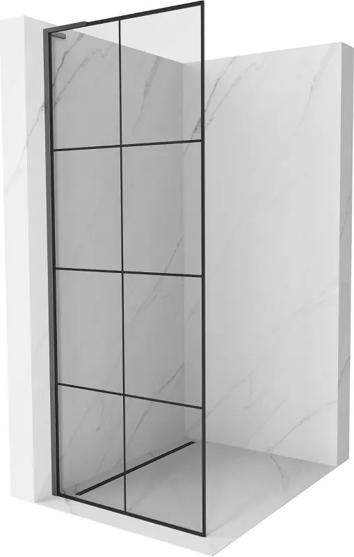 Mexen Kioto L, sprchová zástěna Walk-In 80 x 200 cm, 8mm čiré sklo černý vzor, grafitový profil, 800-080-103-66-77