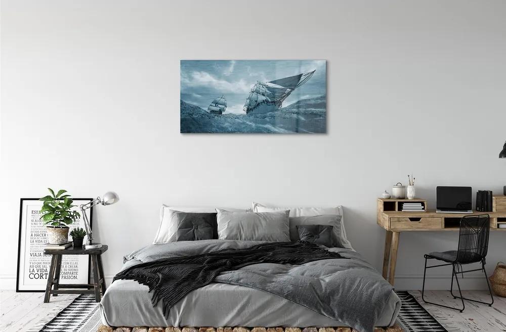 Obraz na skle Moře bouře nebe loď 125x50 cm