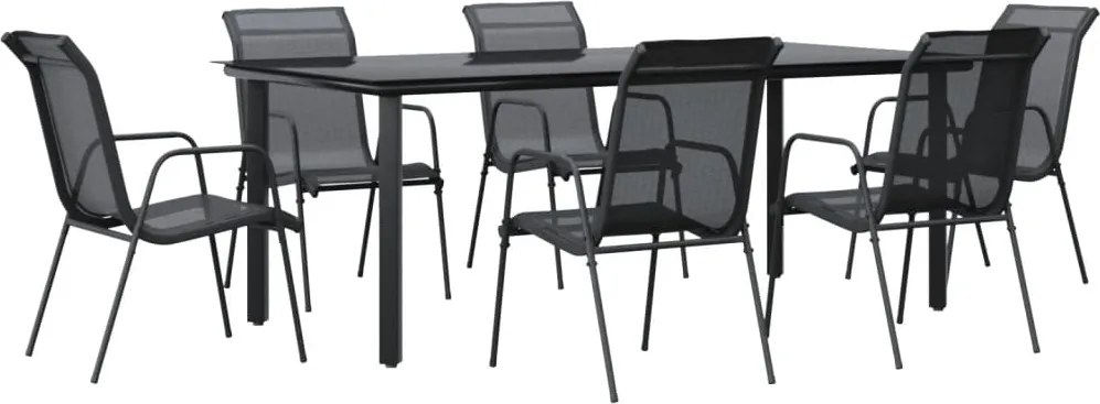 7dílný zahradní jídelní set černý ocel a textilen 3200696