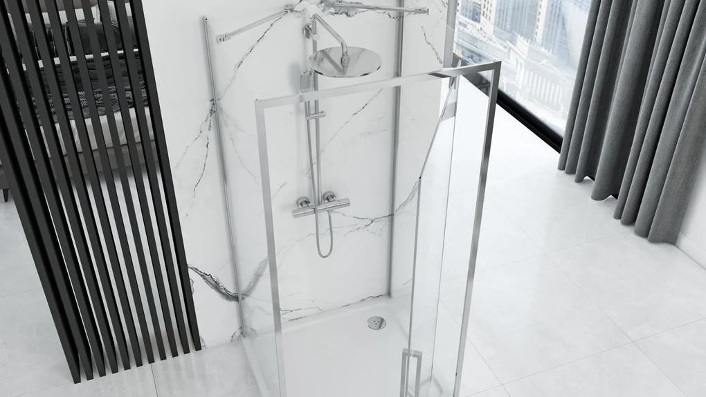 Rea Rapid Swing, 3-stěnová sprchová kabina 100 (dveře) x 80(stěna) x 80(stěna) x 195 cm, 6mm čiré sklo, chromový profil, KPL-09121