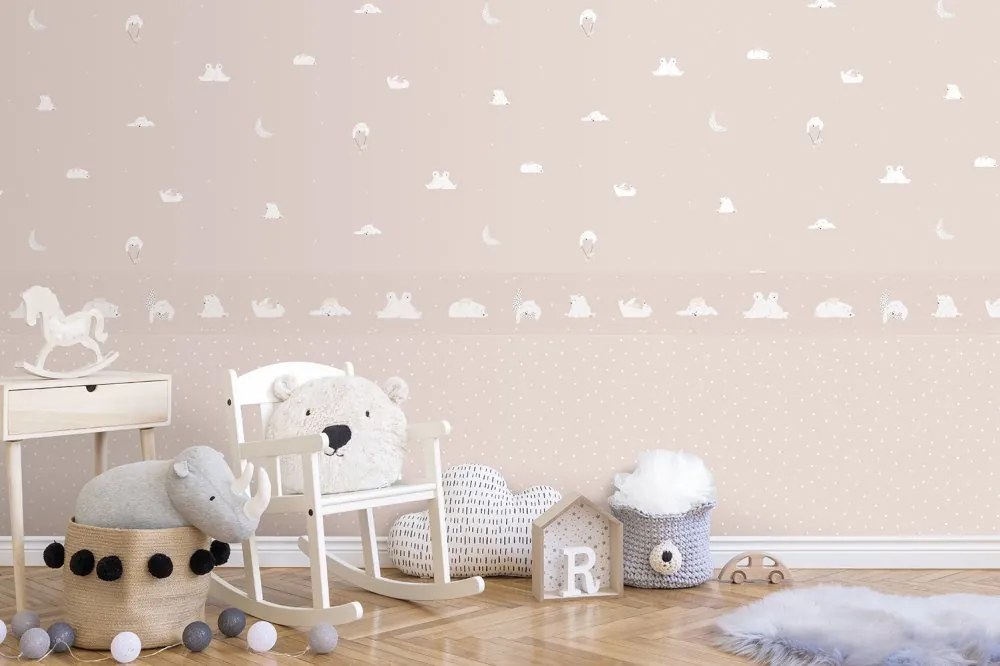 Růžová dětská samolepící bordura, medvídci, hvězdičky 7503-3, Noa, ICH Wallcoverings