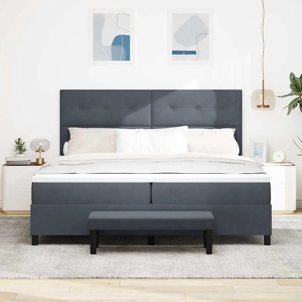 Postel s boxspringem s čelo Tmavě šedá 200 x 200 cm samet 3344535