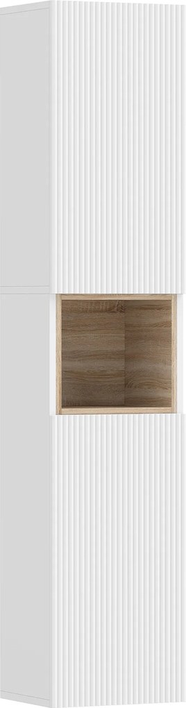 HOMCOM Koupelnová skříňka se 2 dveřmi, otevřenou přihrádkou a nastavitelnými policemi, dřevo, 30x24x140 cm, bílá