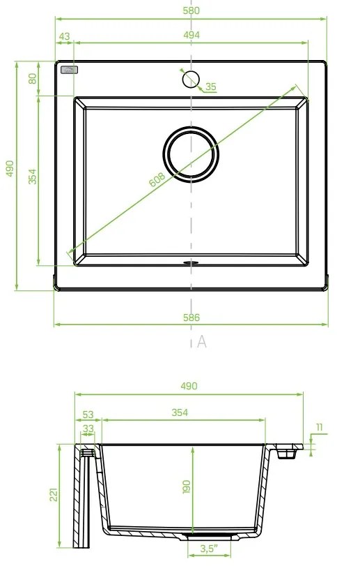 Laveo Komodo, 1-komorový granitový dřez 586x490x221 mm, šedá, LAV-SBK_510A
