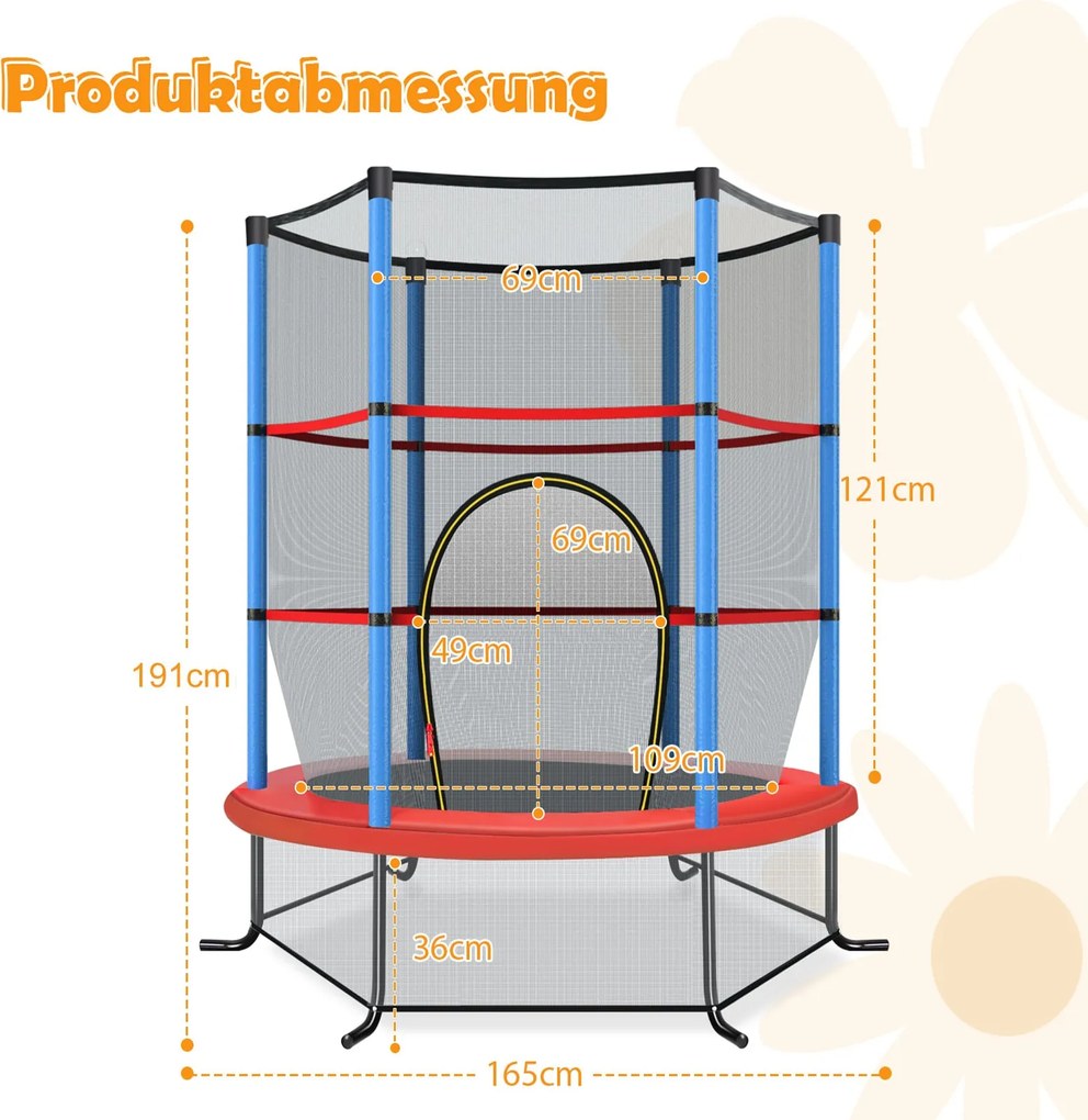 Costway Zahradní trampolína Ø165 cm s ochrannou sítí trampolína do 135 KG pružná